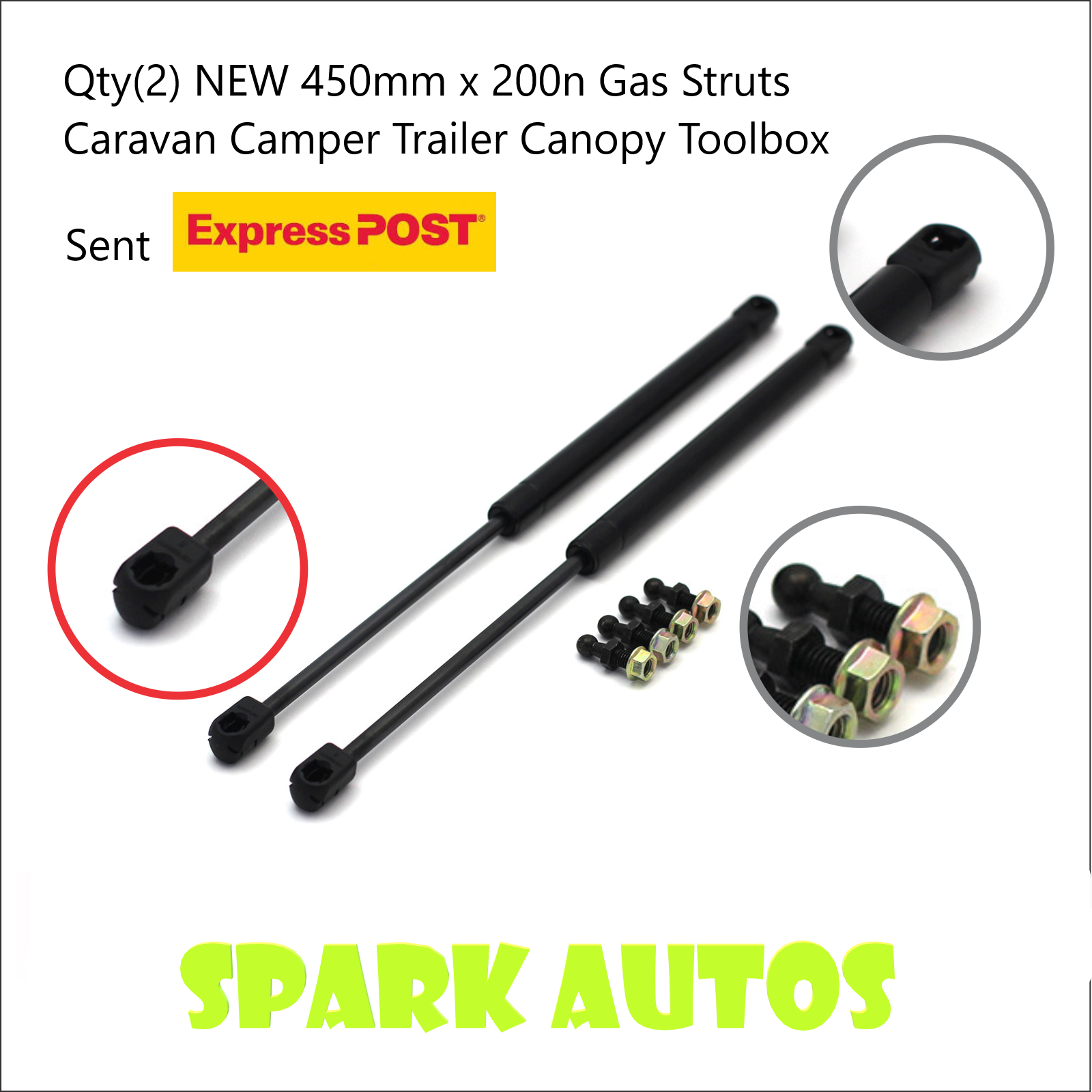 Qty(2) NEW PAIR 450mm x 200n Gas Struts Caravan Camper Trailer Canopy ...